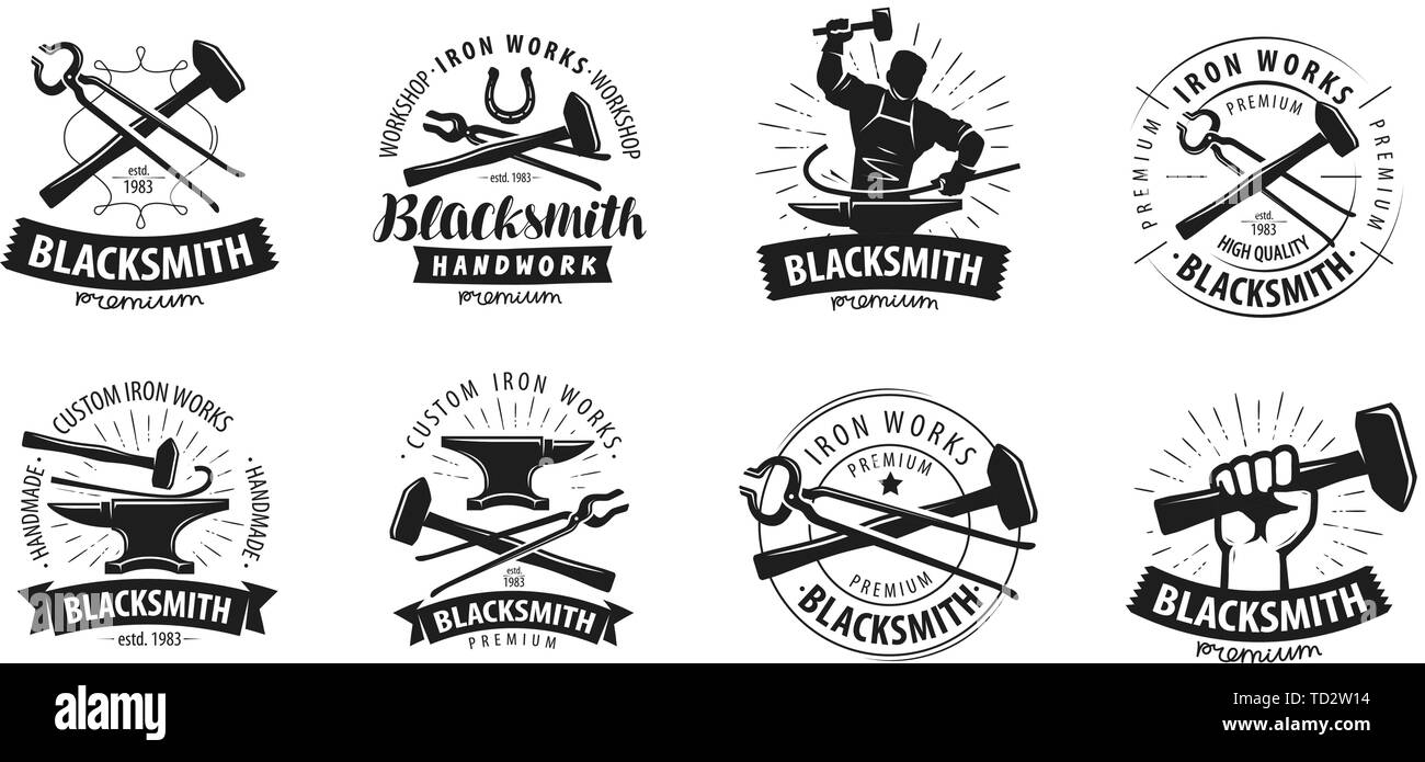 Forge, blacksmith logo or label. Blacksmithing set of icons Stock Vector Image & Art - Alamy