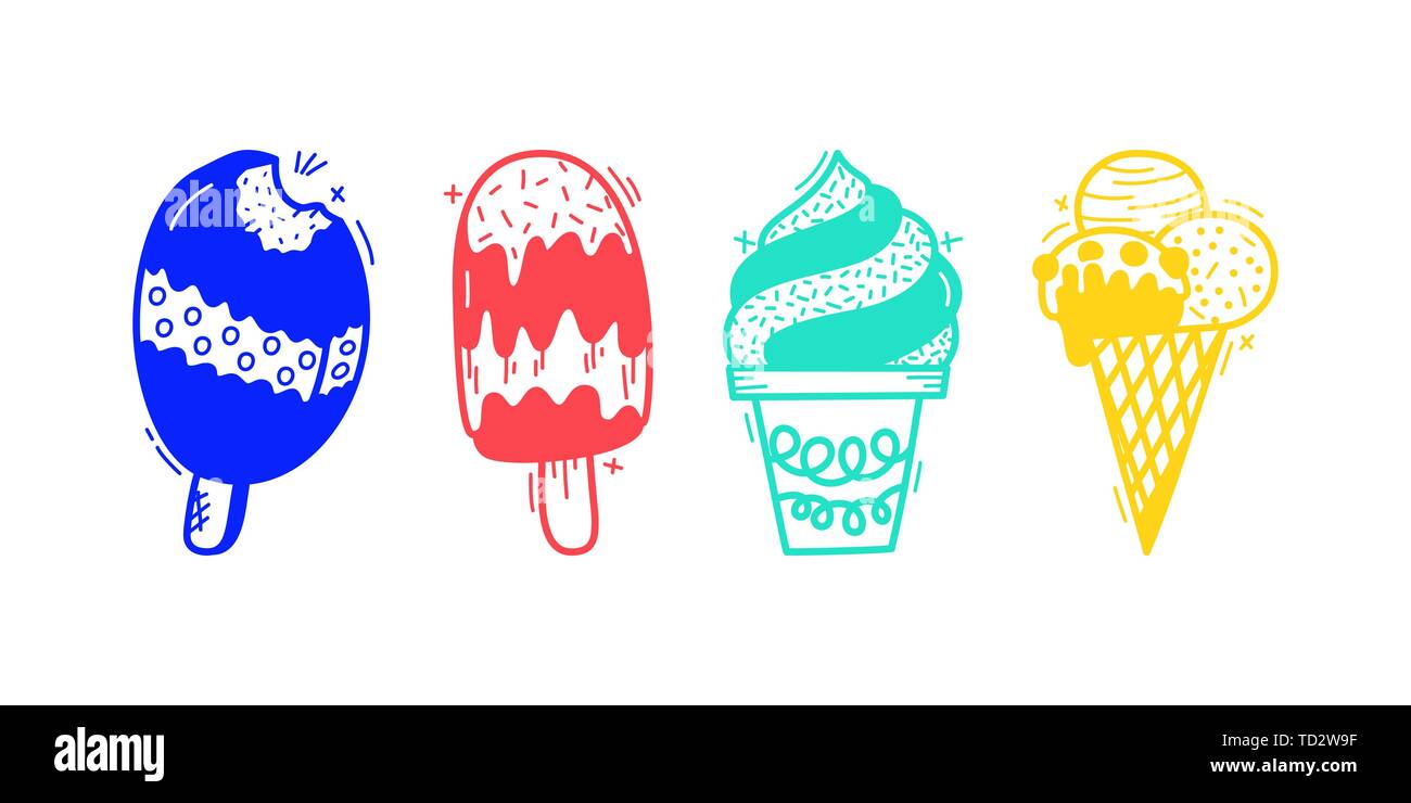 Collection of vector ice cream illustrations drawn by hand isolated on ...