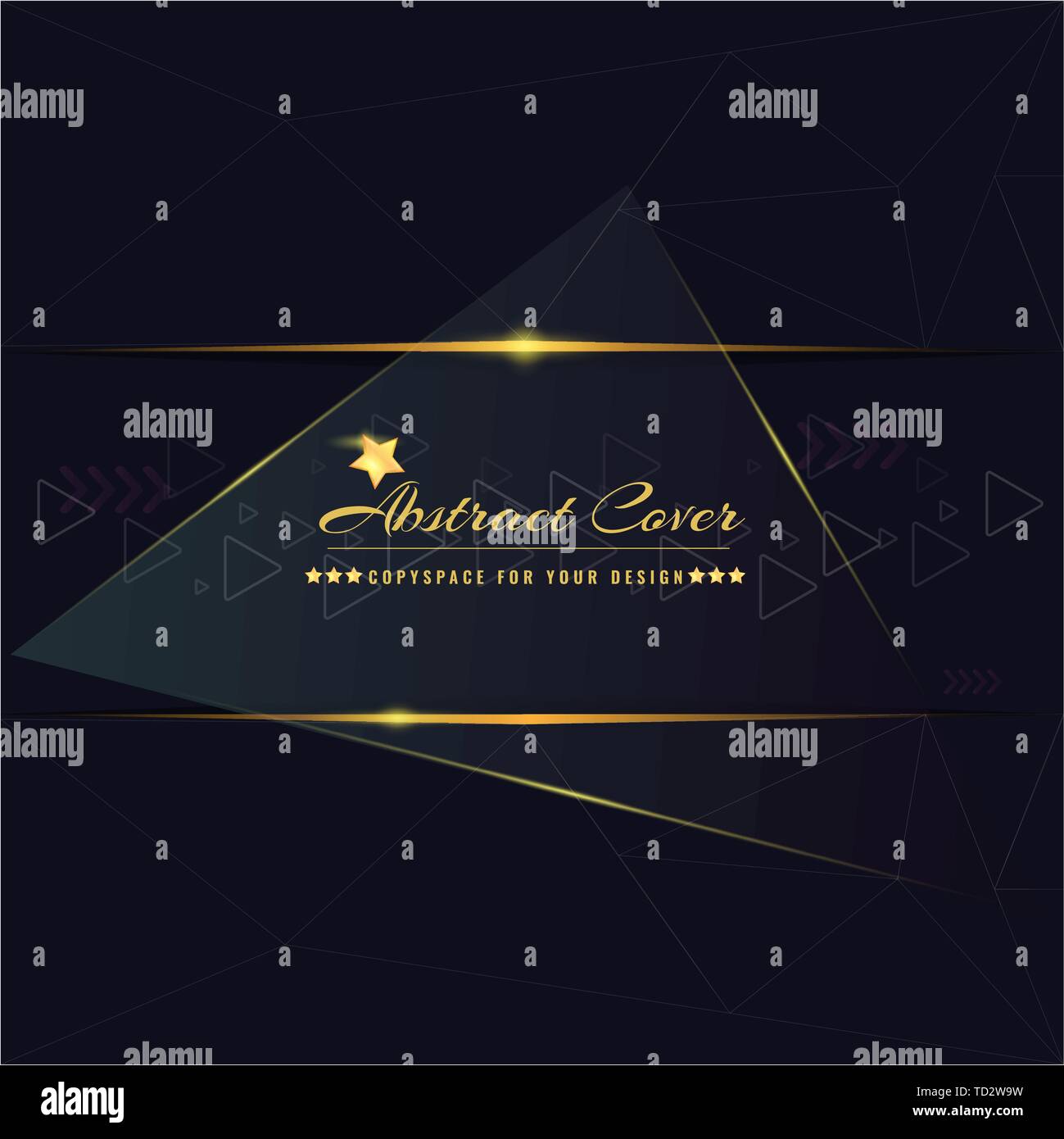 Abstract and solid dark cover design template with glowing golden ...