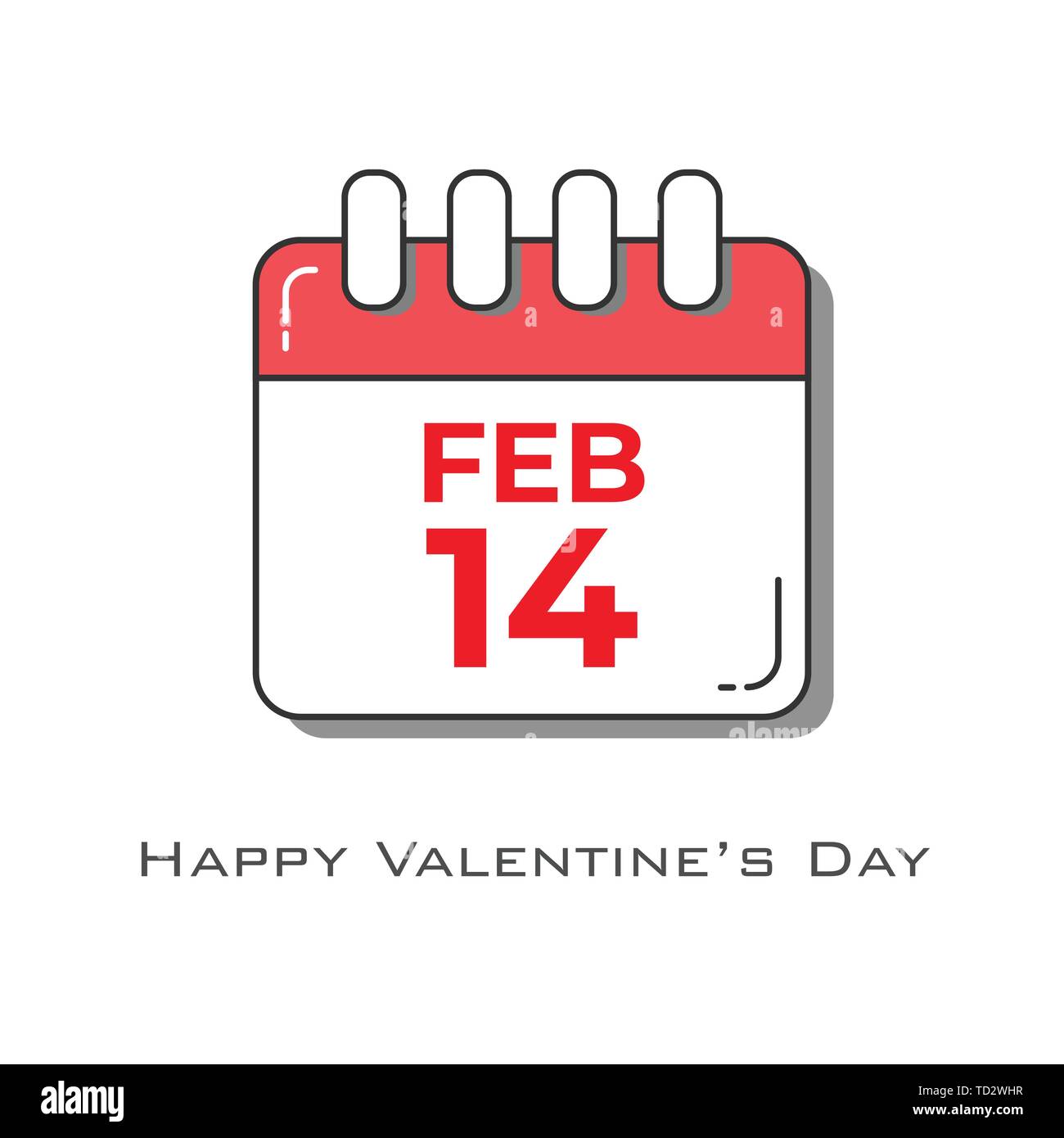 14 February calendar in red-white color in flat design style Stock ...