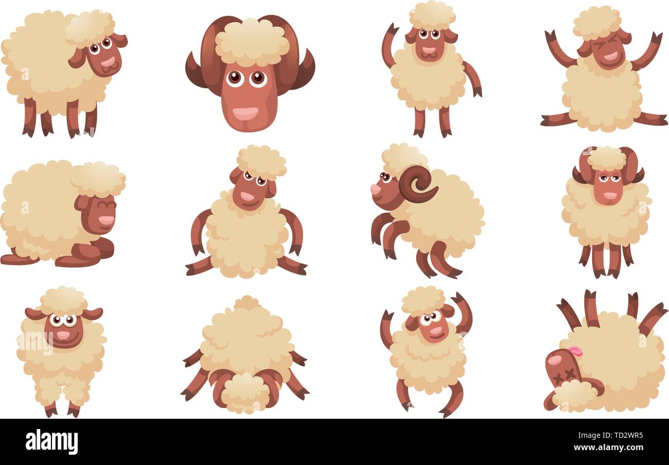 Sheep icons set. Cartoon set of sheep vector icons for web design Stock ...