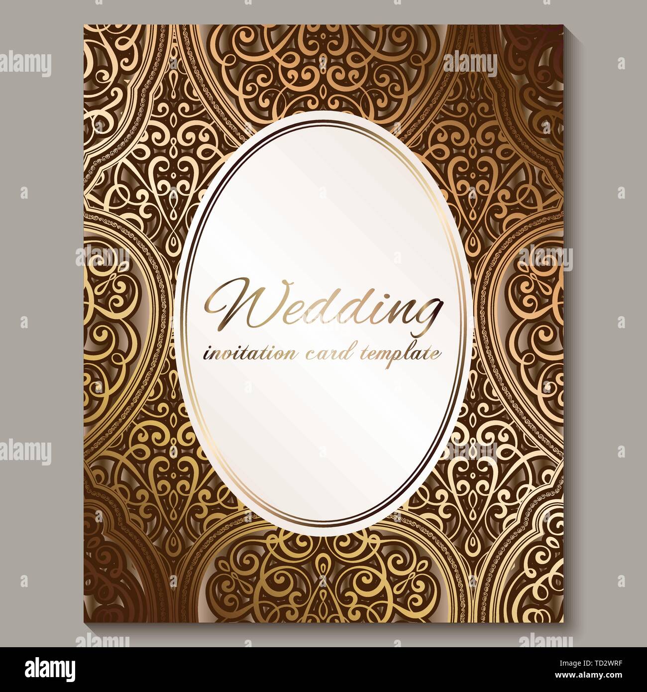 Wedding invitation card with bronze and gold shiny eastern and baroque ...