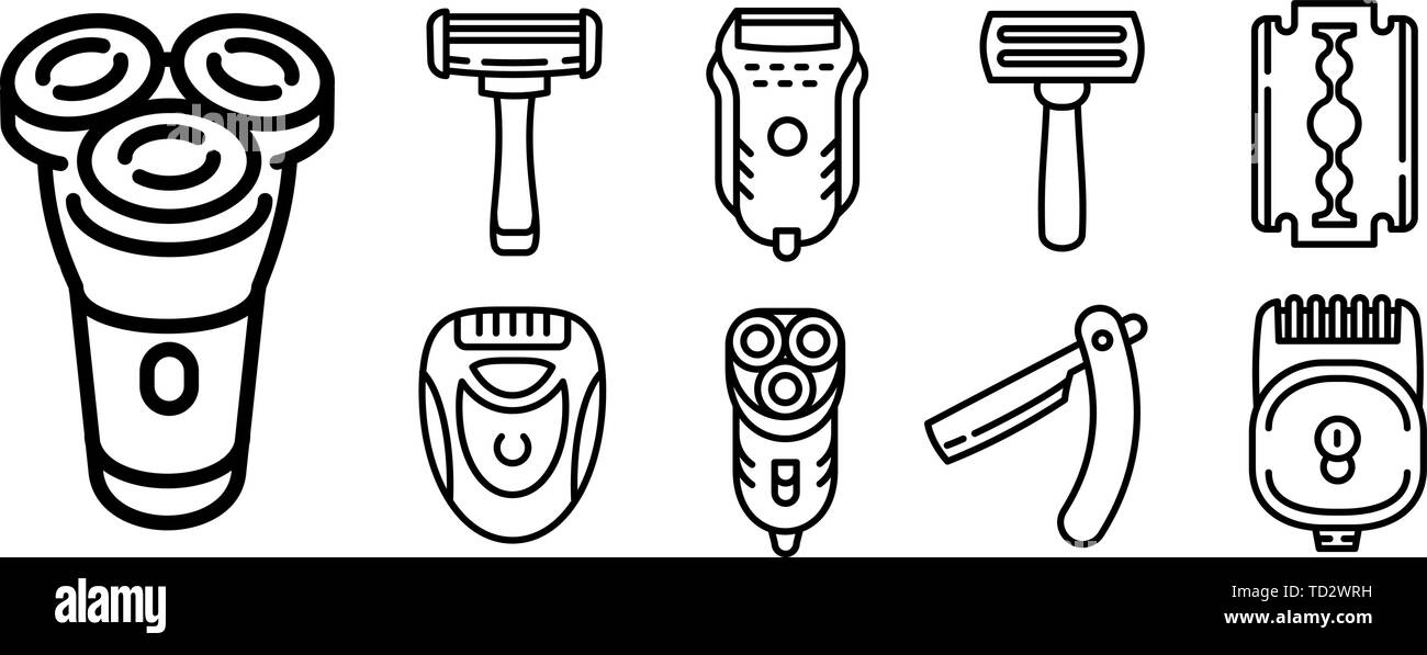 Shaver icons set. Outline set of shaver vector icons for web design ...