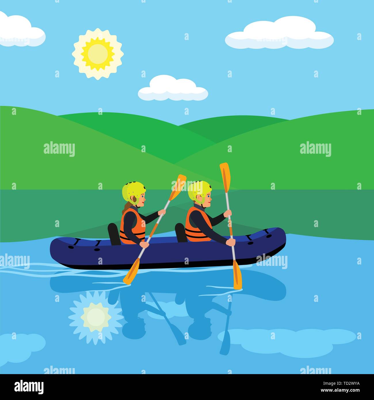 River rafting concept background. Flat illustration of river rafting ...