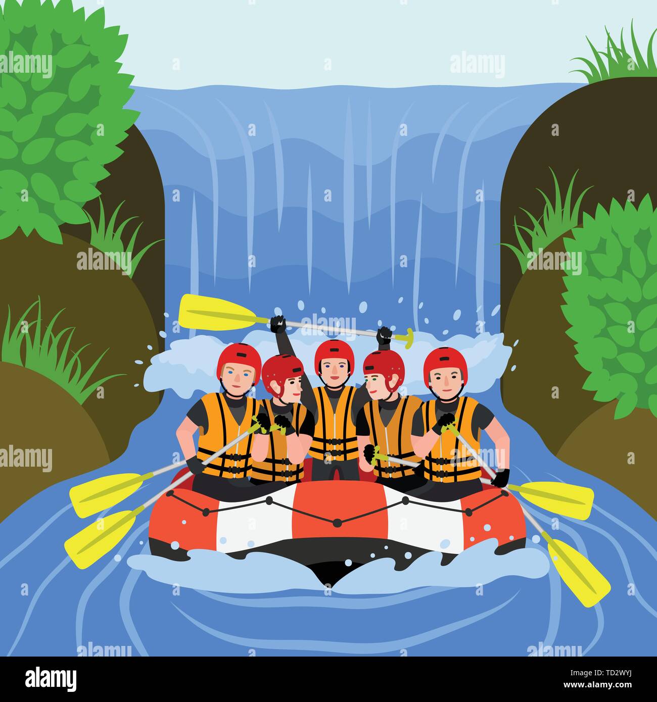 Group people rafting concept background. Flat illustration of group ...
