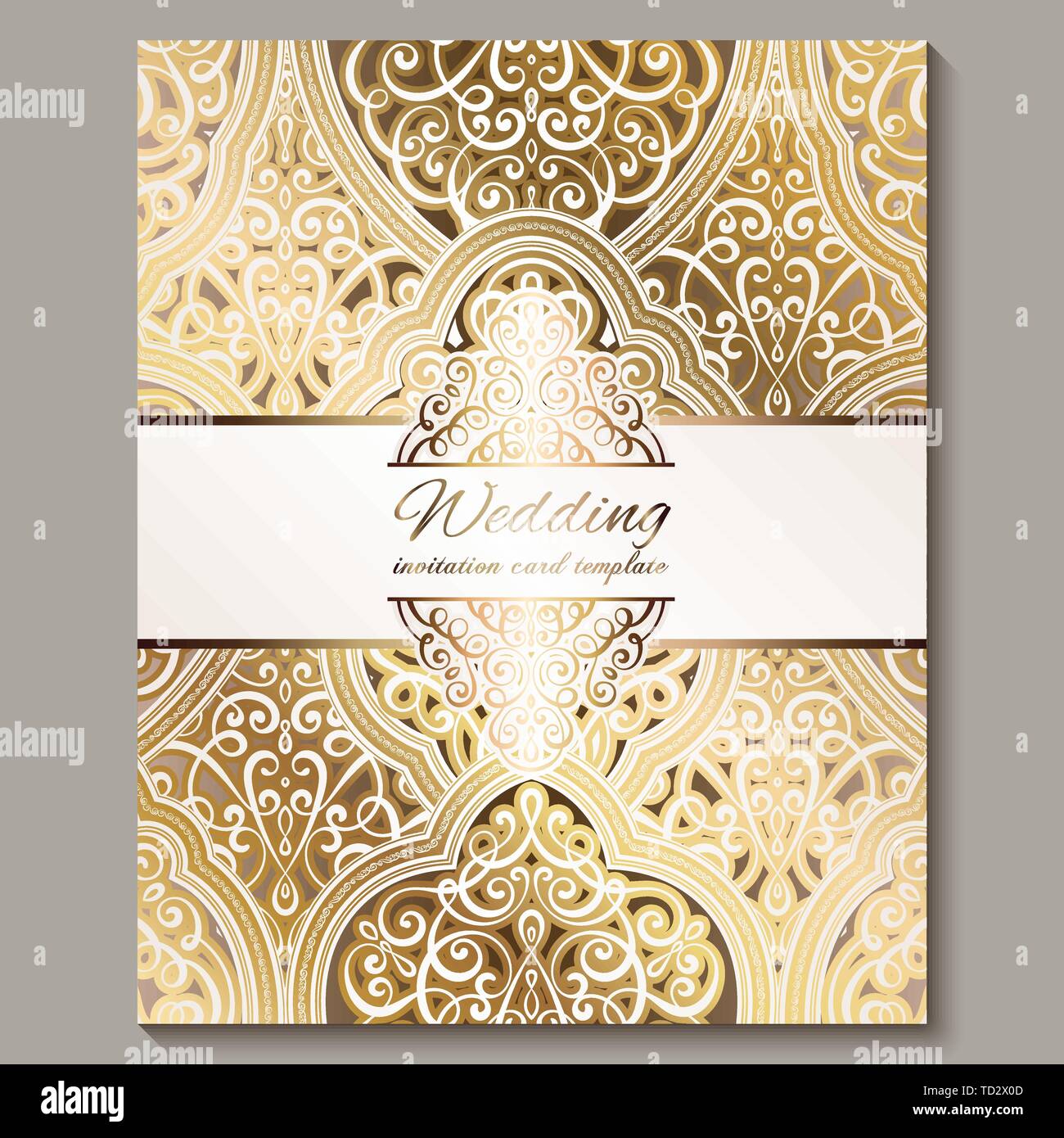 Wedding invitation card with gold shiny eastern and baroque rich ...