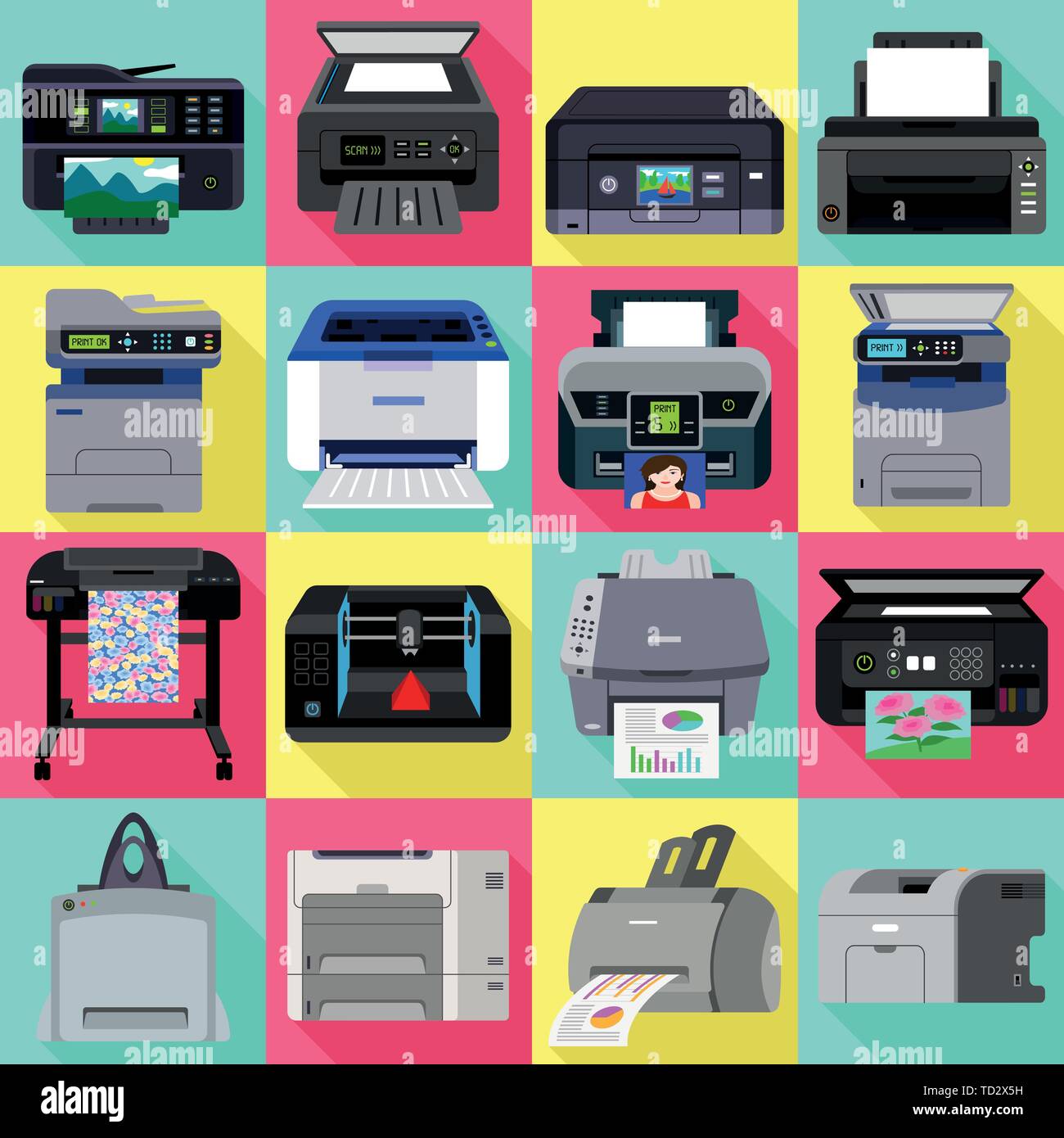 Printer icons set. Flat set of printer vector icons for web design ...