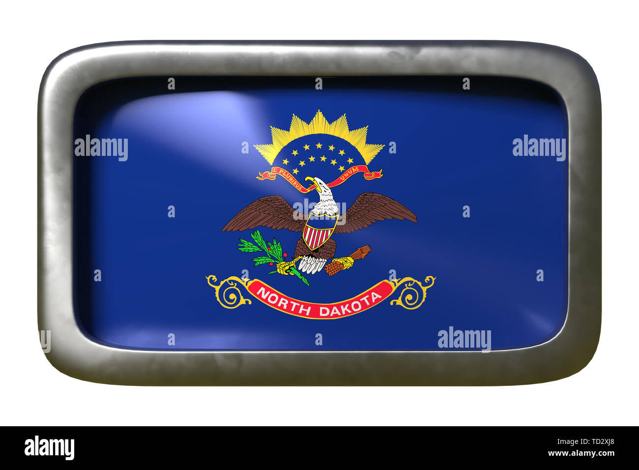3d rendering of a North Dakota State flag plate isolated on white ...