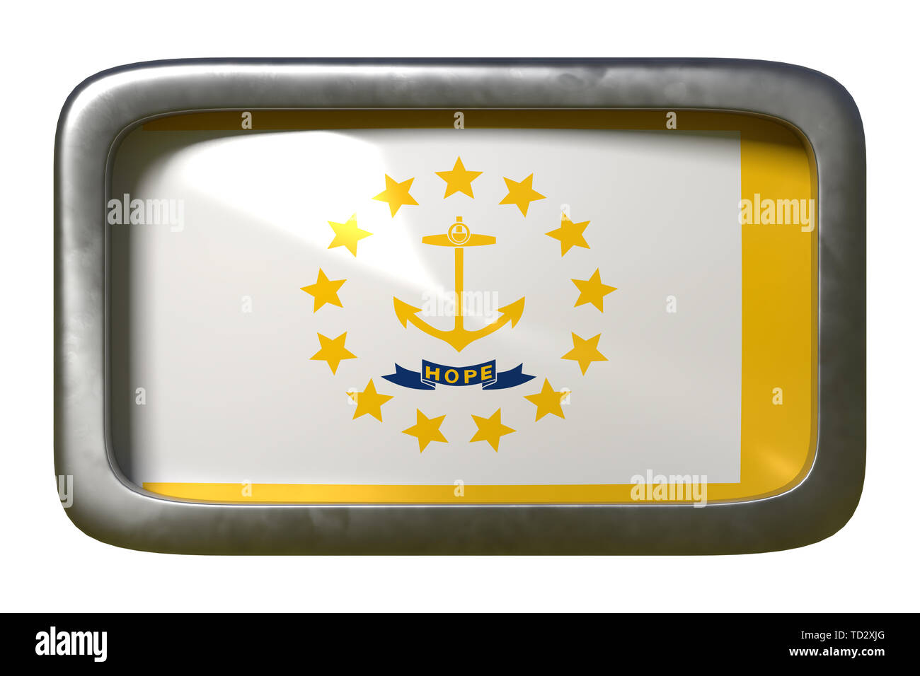 3d rendering of a Rhode Island State flag plate isolated on white ...