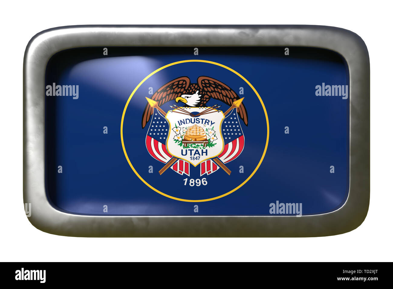 3d rendering of an Utah State flag plate isolated on white background ...