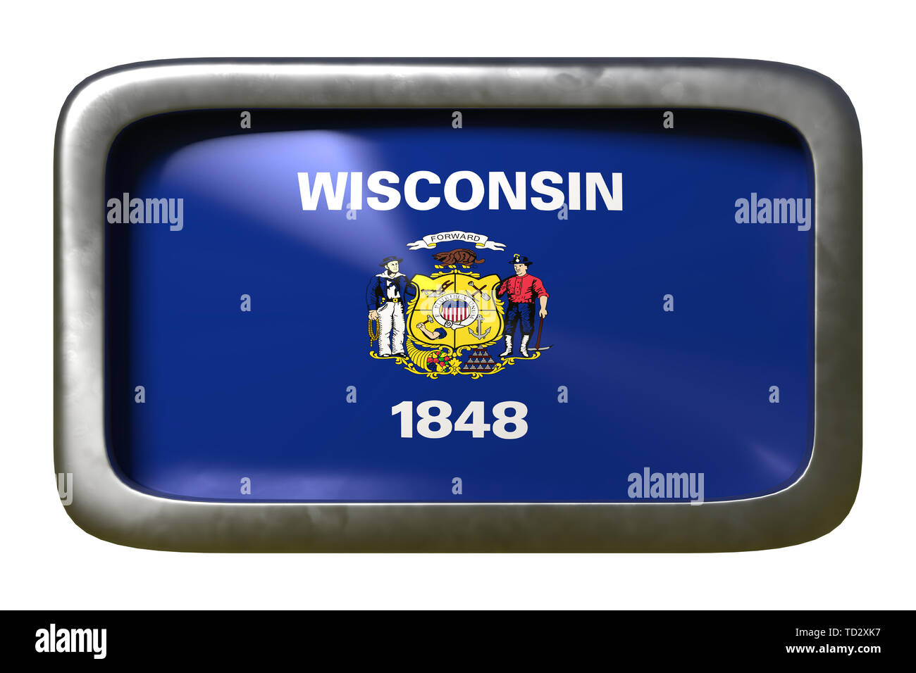 3d rendering of a Wisconsin State flag plate isolated on white ...