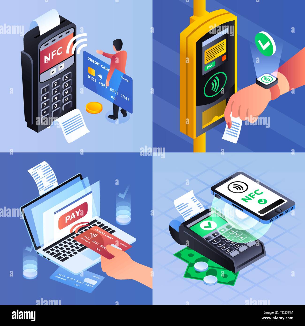 Nfc technology banner set. Isometric set of nfc technology vector ...