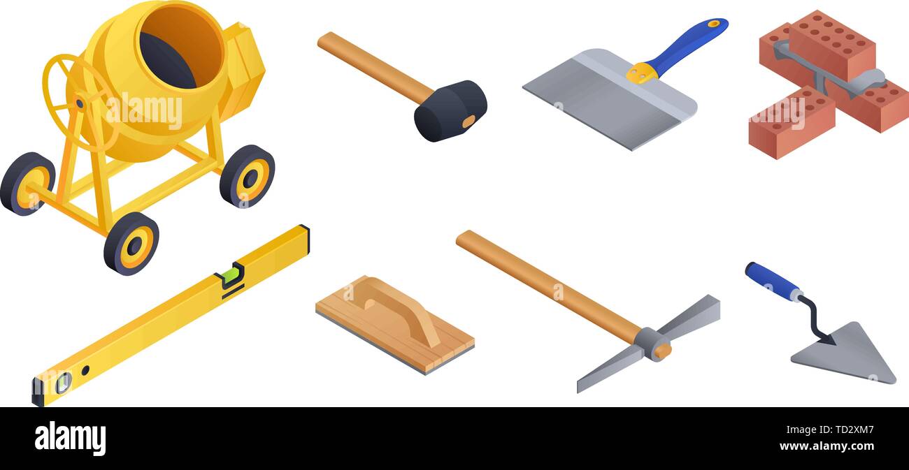 Masonry worker icons set. Isometric set of masonry worker vector icons ...