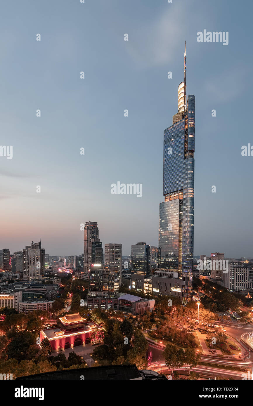 Night View of Zifeng Building, Nanjing Stock Photo - Alamy