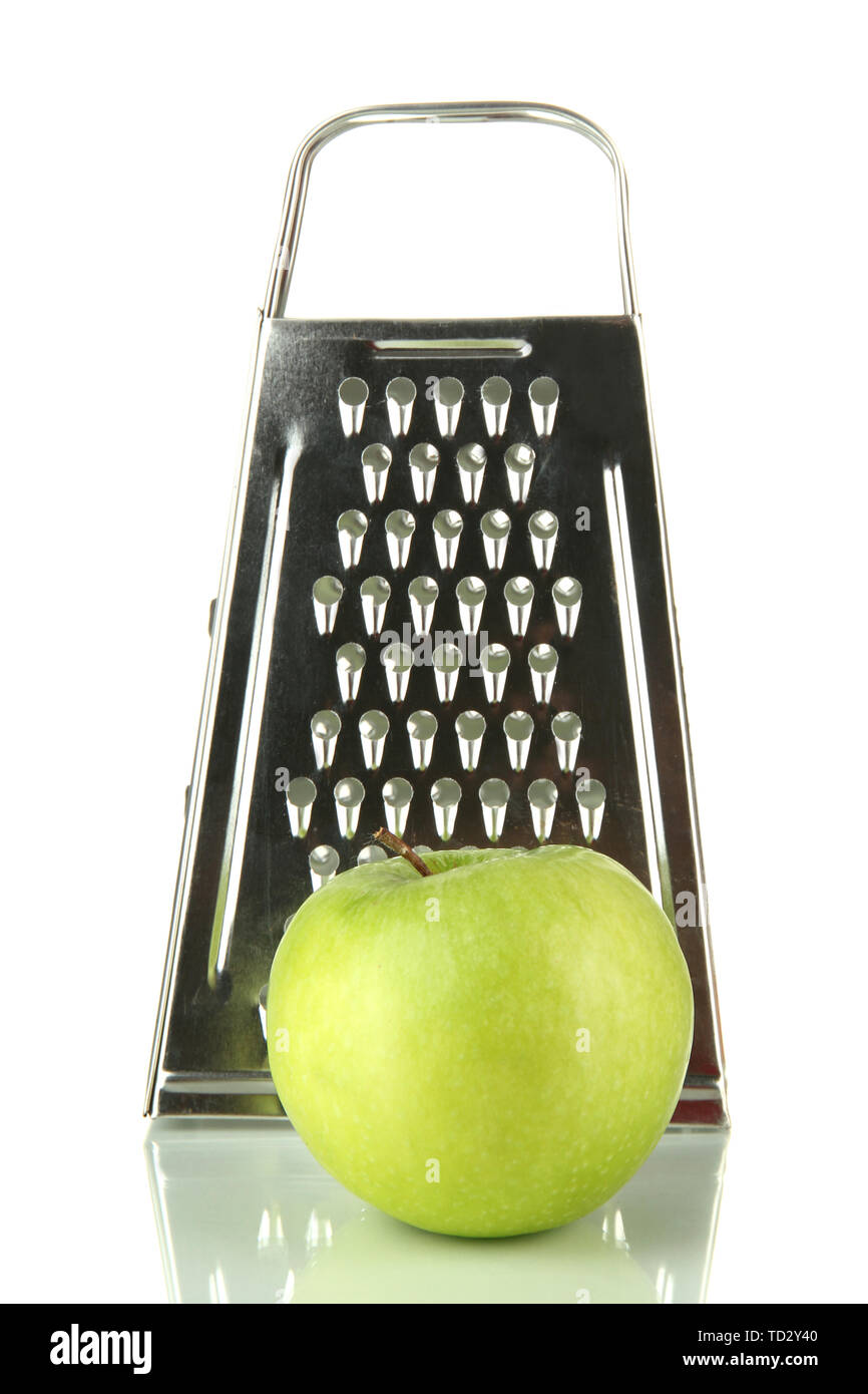 Metal grater and apple, isolated on white Stock Photo - Alamy