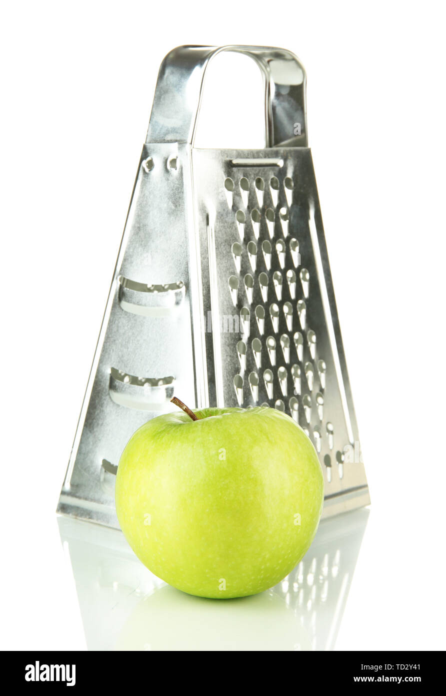 Metal grater and apple, isolated on white Stock Photo - Alamy