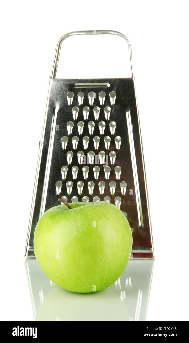 Metal grater and apple, isolated on white Stock Photo - Alamy
