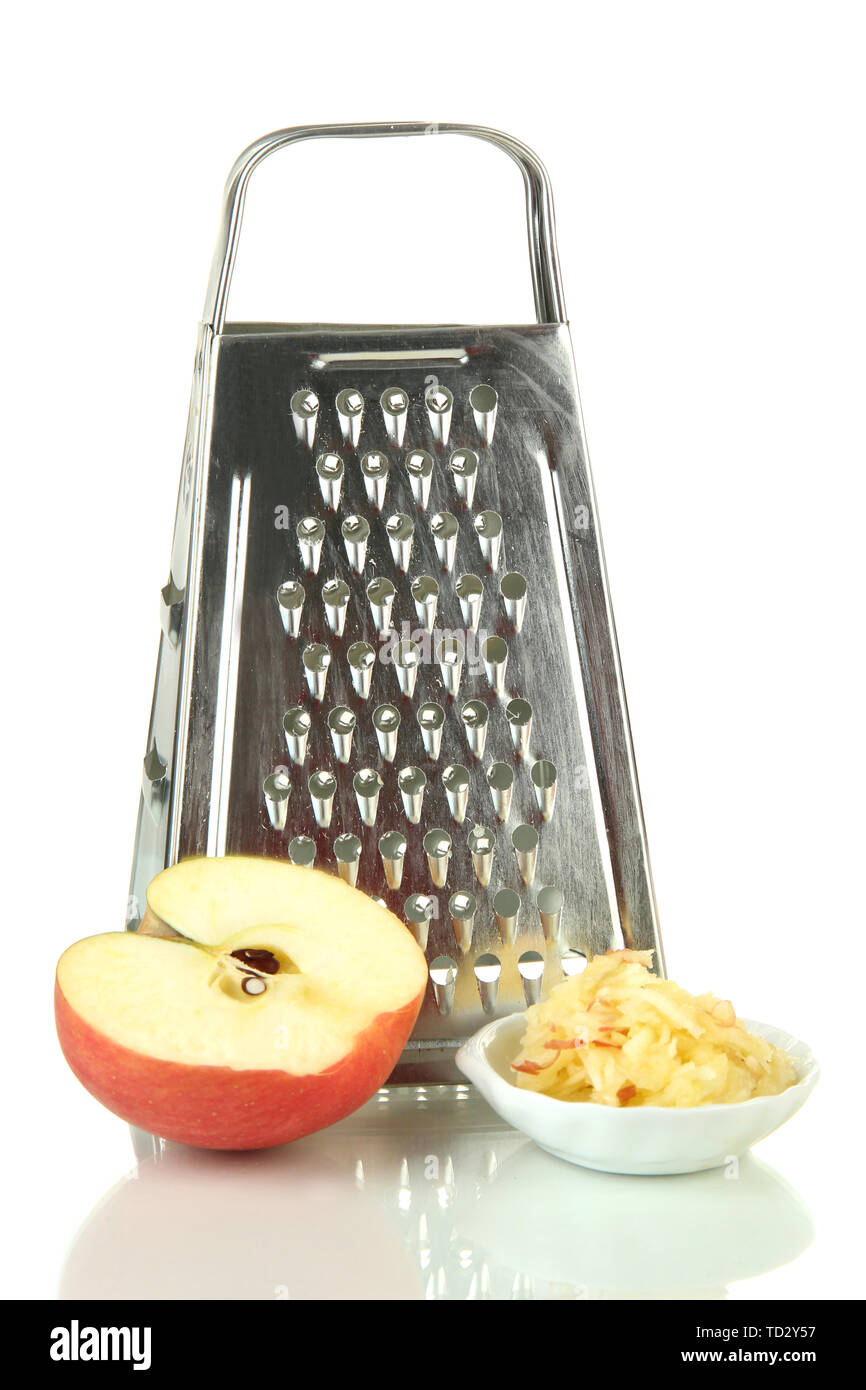 Metal grater and apple, isolated on white Stock Photo - Alamy