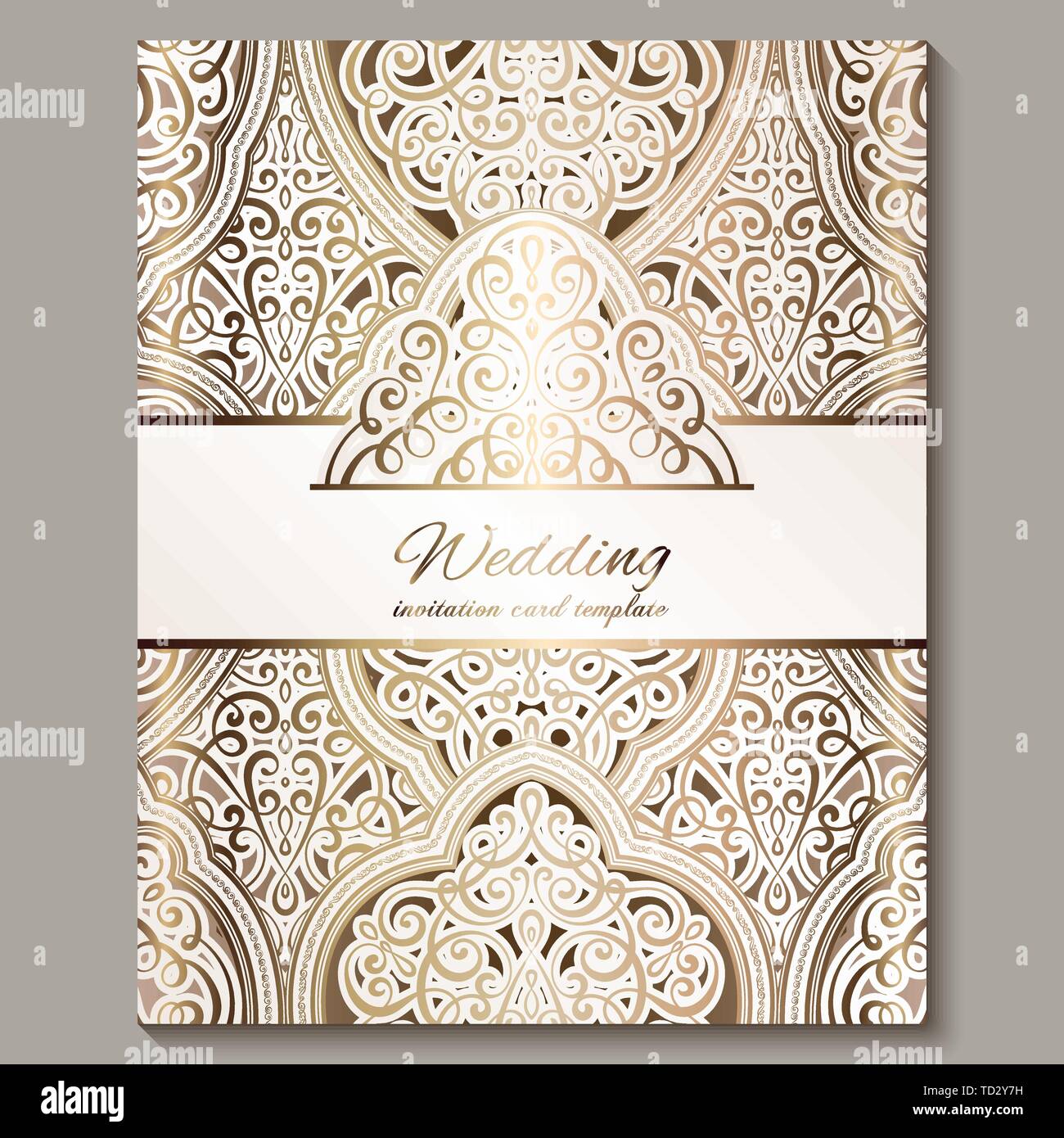 Wedding invitation card with gold shiny eastern and baroque rich ...