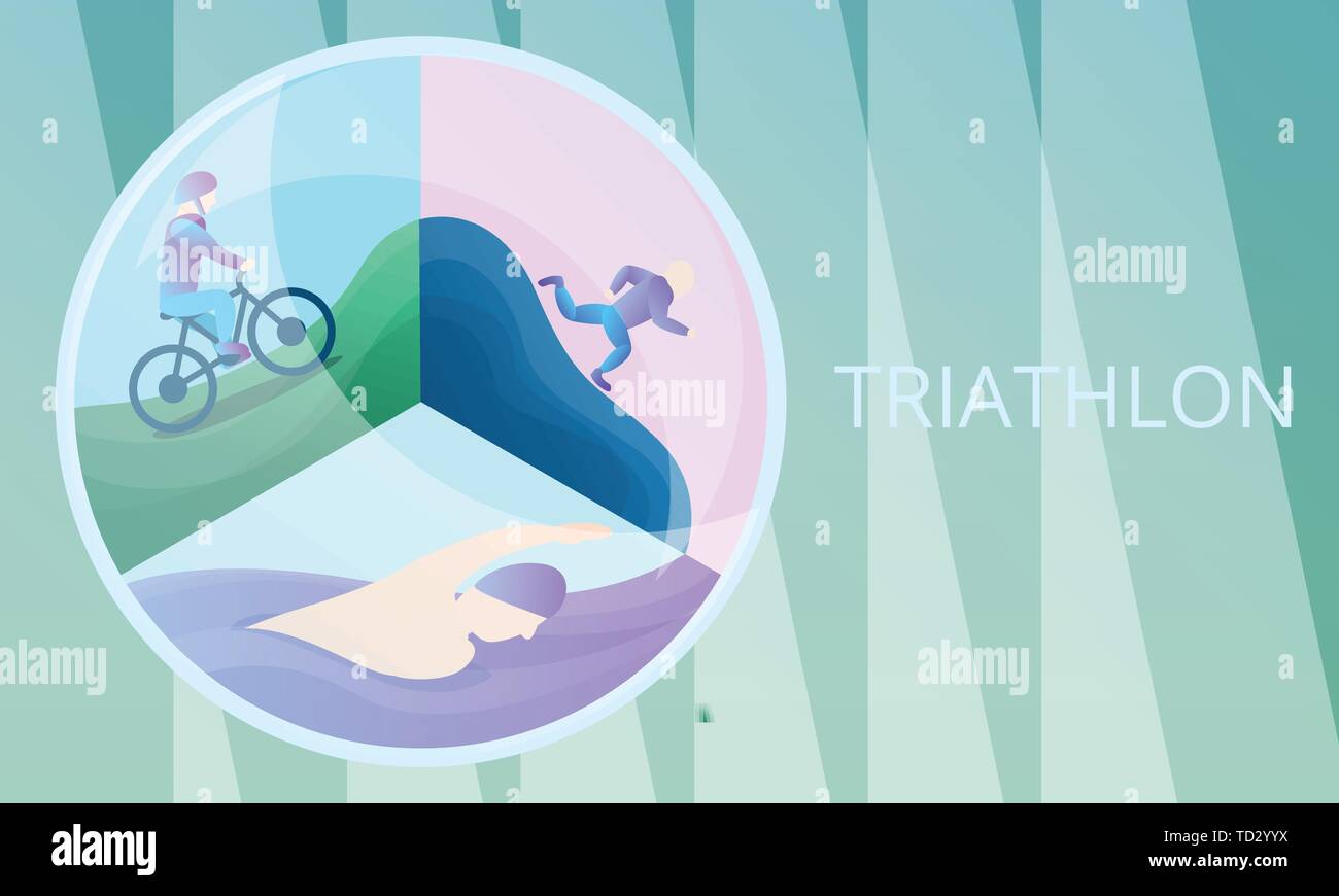 Triathlon concept banner. Cartoon illustration of triathlon vector ...