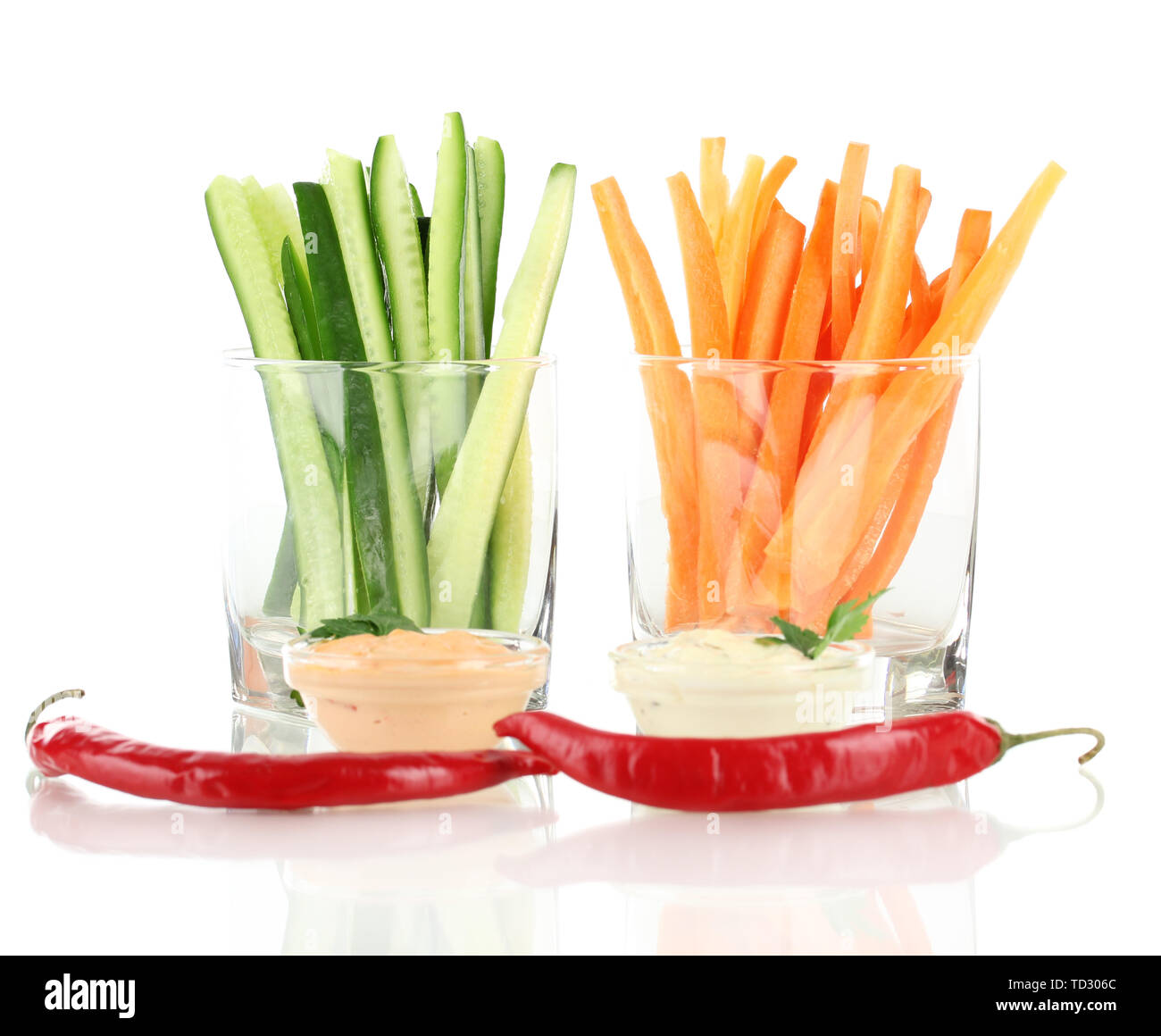 Assorted raw vegetables sticks isolated on white Stock Photo - Alamy