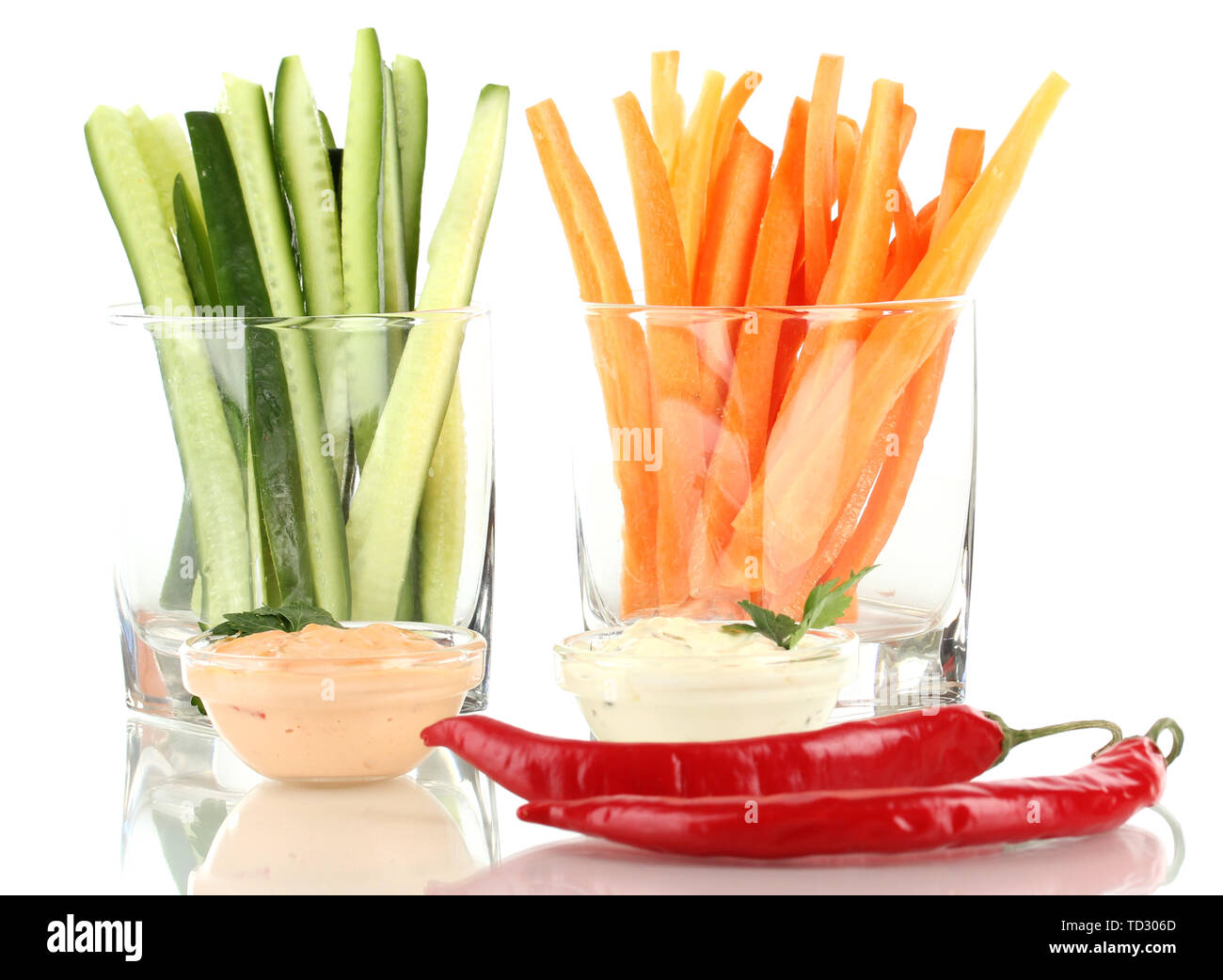 Assorted raw vegetables sticks isolated on white Stock Photo - Alamy