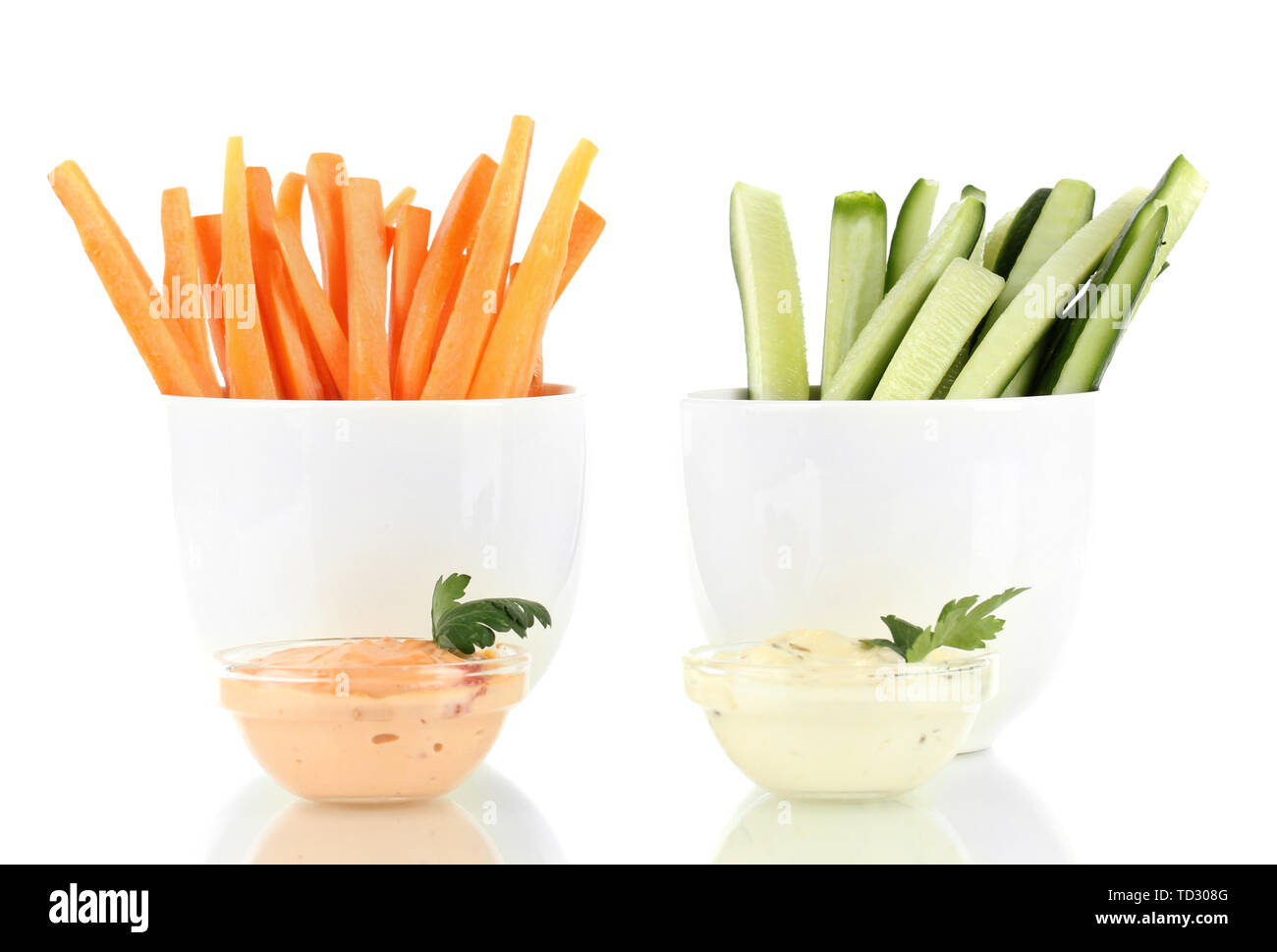 Assorted raw vegetables sticks isolated on white Stock Photo - Alamy