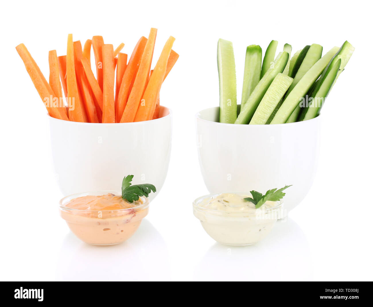 Assorted raw vegetables sticks isolated on white Stock Photo - Alamy