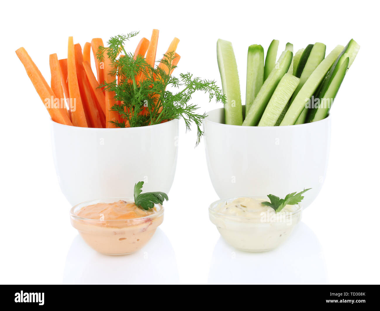 Assorted raw vegetables sticks isolated on white Stock Photo - Alamy