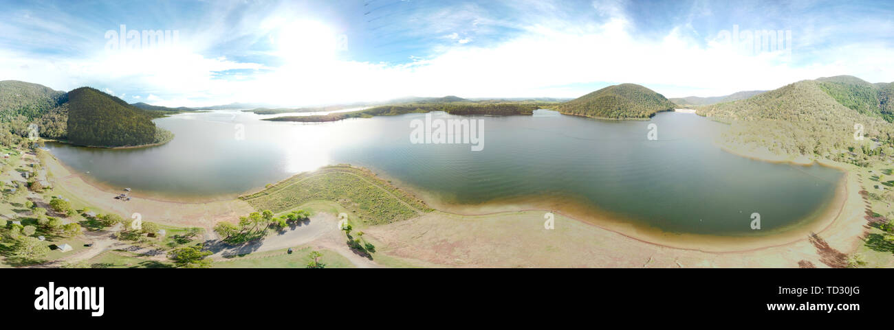 Panoramic view of Lake Somerset, Somerset dam and The Spit. The ...