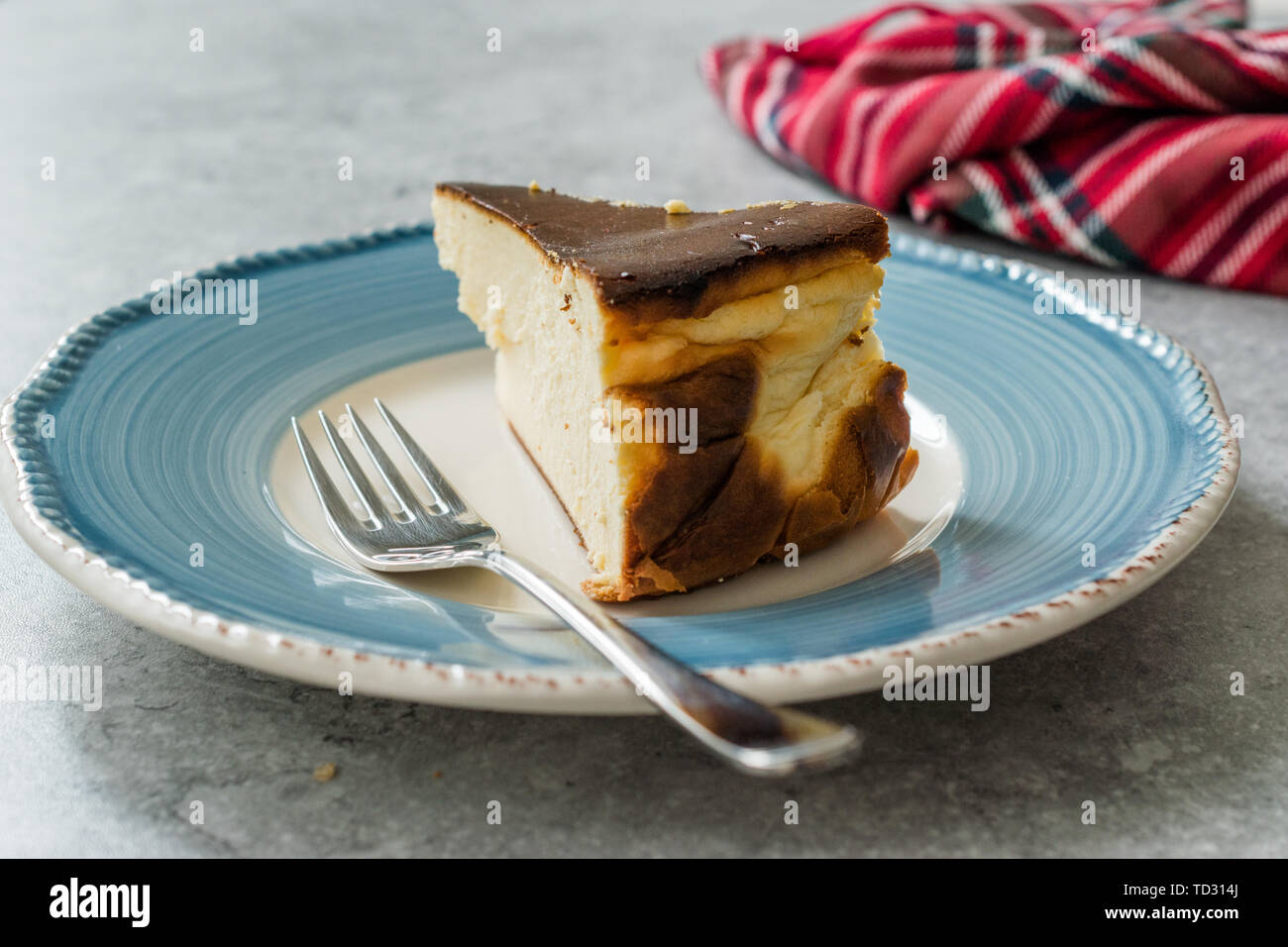 San Sebastian Cheesecake Slice on Plate / Creamy Plain Spain Style ...