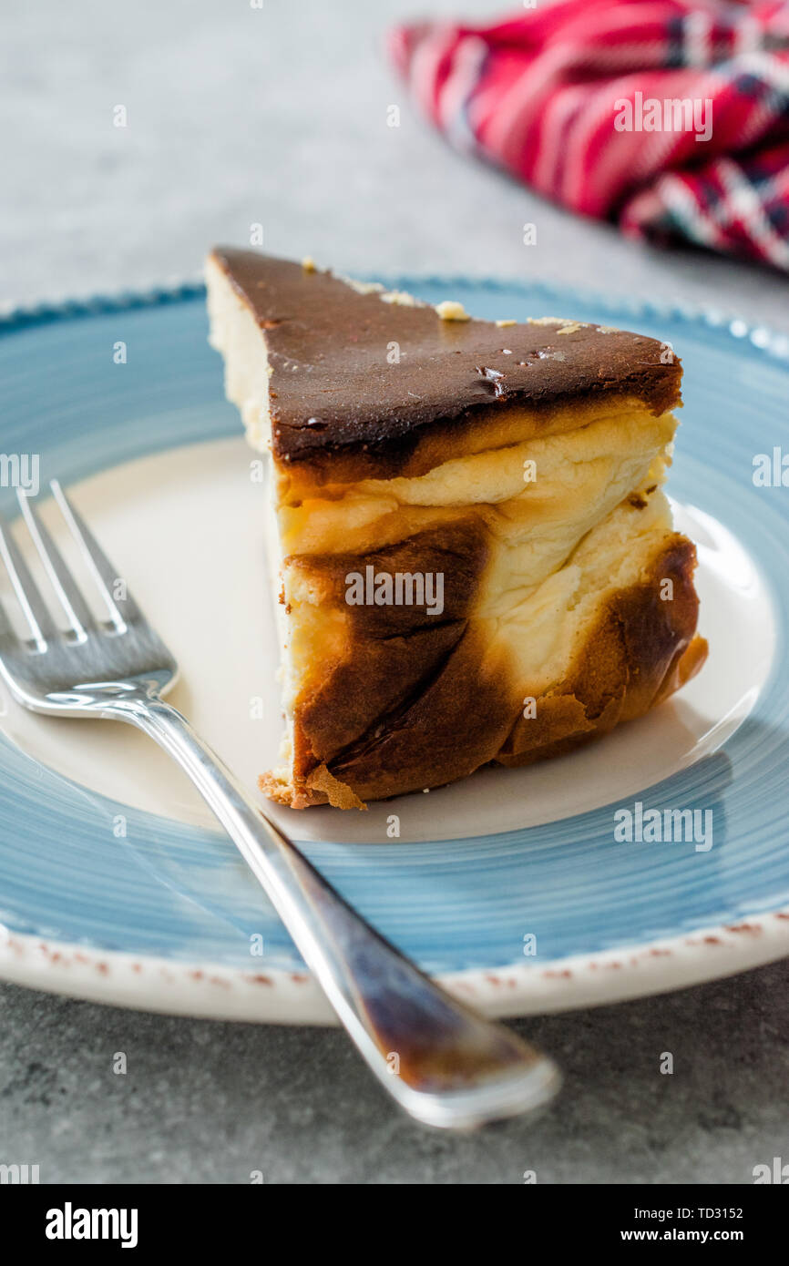 San Sebastian Cheesecake Slice on Plate / Creamy Plain Spain Style ...