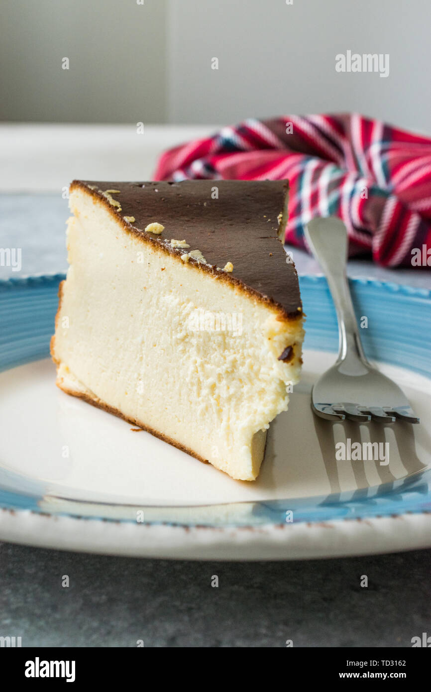 San Sebastian Cheesecake Slice on Plate / Creamy Plain Spain Style ...