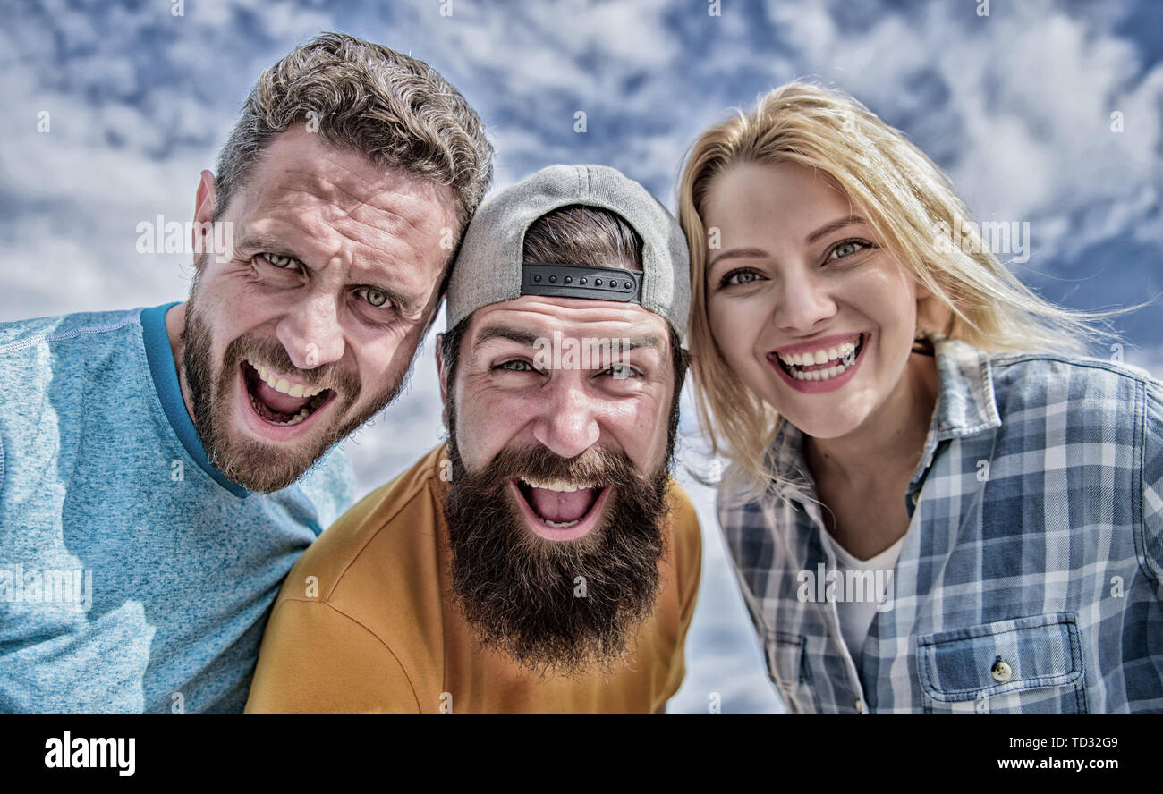 We like spending time together. Circle of friends. Happy friends smile ...