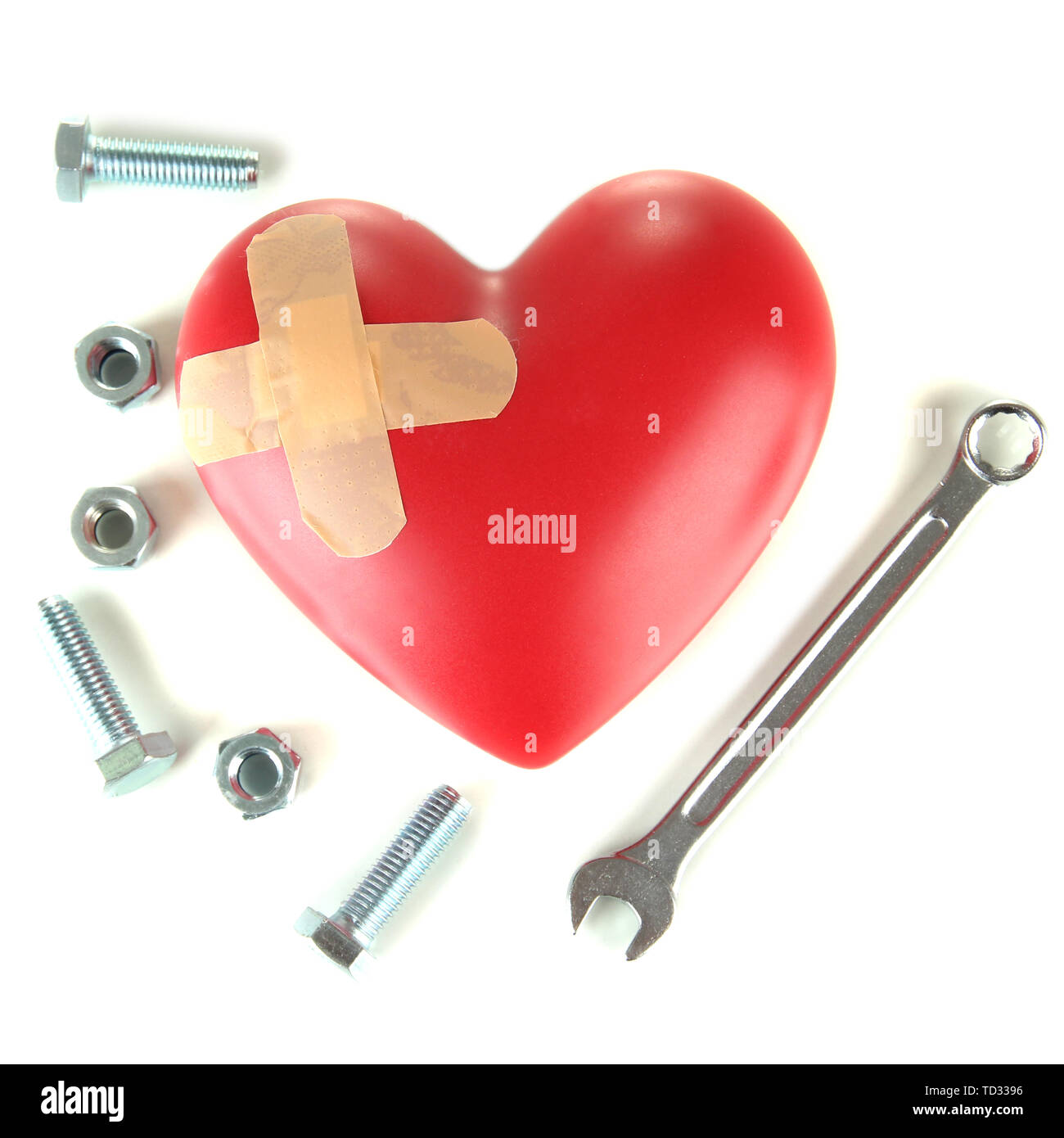 Heart and tools. Concept: Renovation of heart. Isolated on white Stock ...