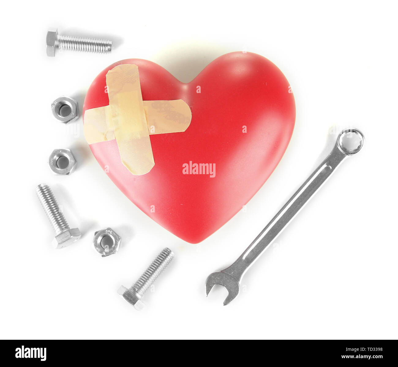 Heart and tools. Concept: Renovation of heart. Isolated on white Stock ...