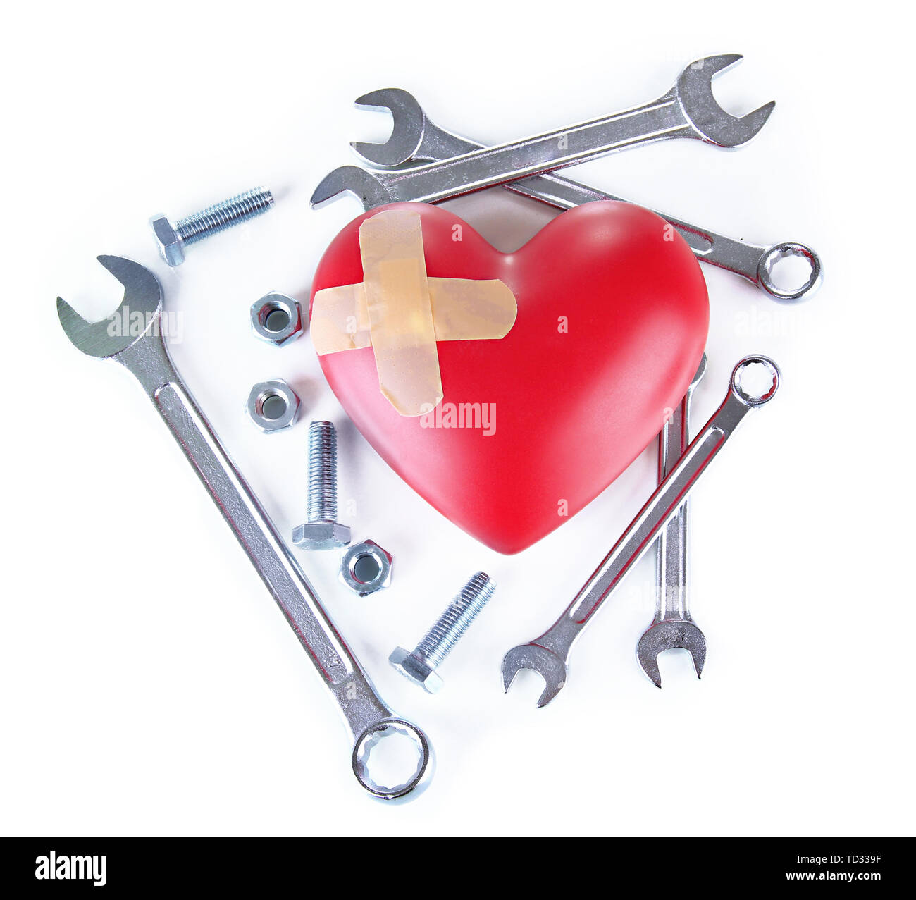 Heart and tools. Concept: Renovation of heart. Isolated on white Stock ...
