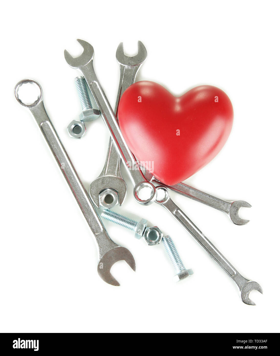 Heart and tools. Concept: Renovation of heart. Isolated on white Stock ...