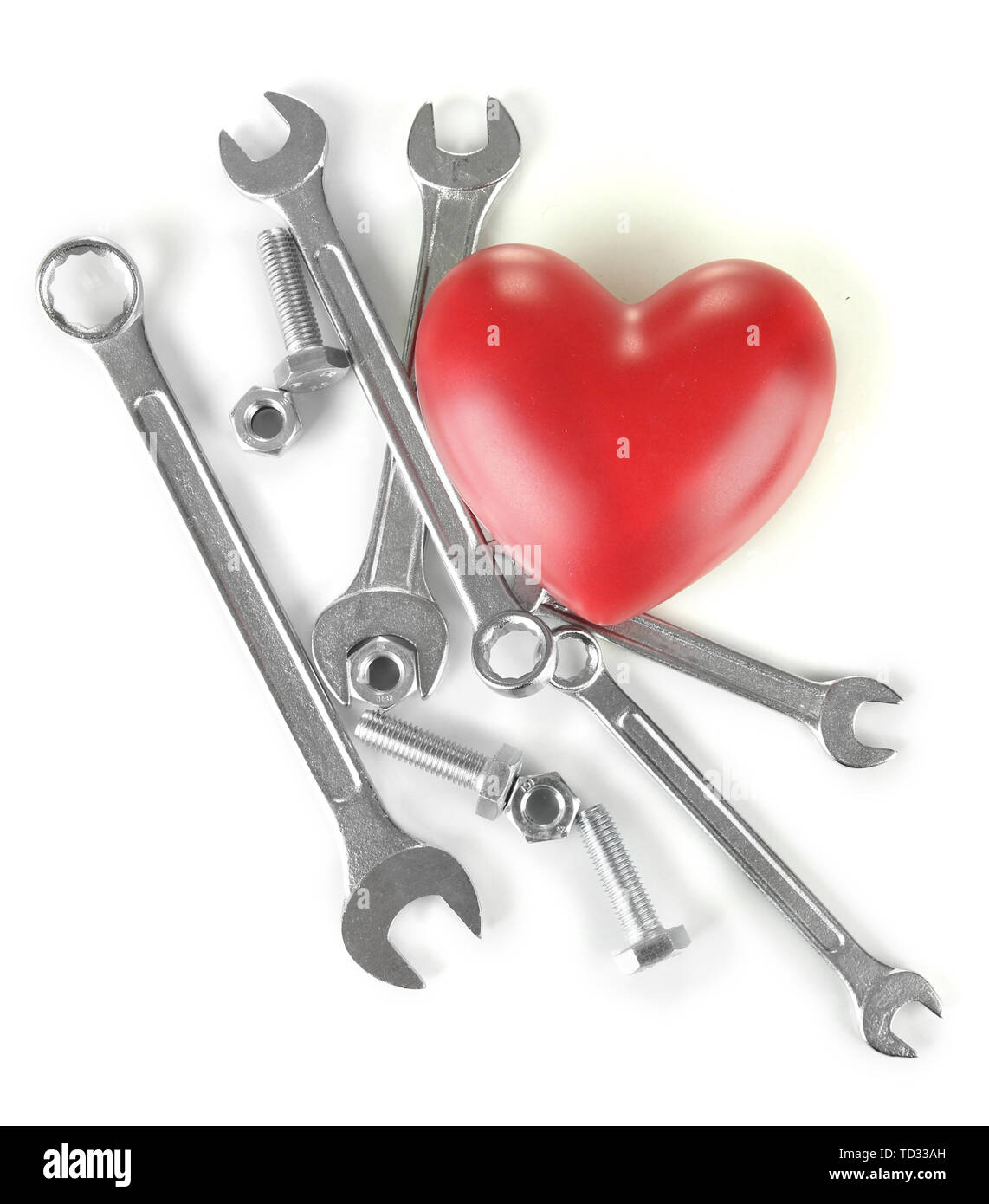 Heart and tools. Concept: Renovation of heart. Isolated on white Stock ...