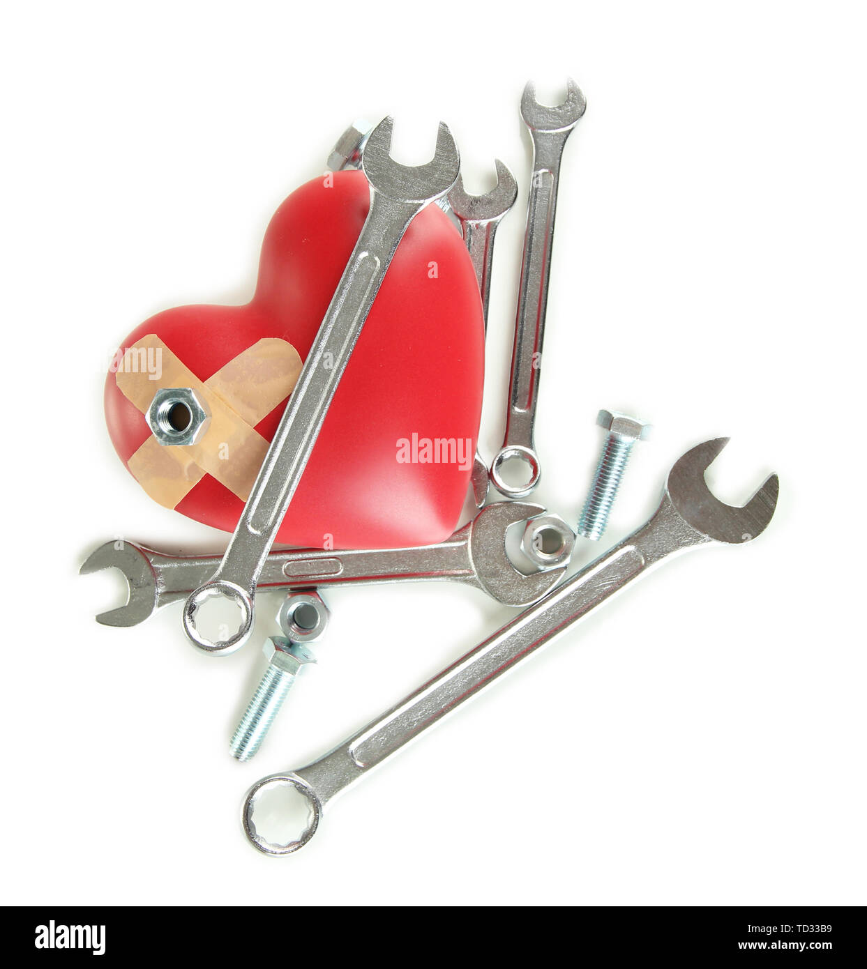 Heart and tools. Concept: Renovation of heart. Isolated on white Stock ...