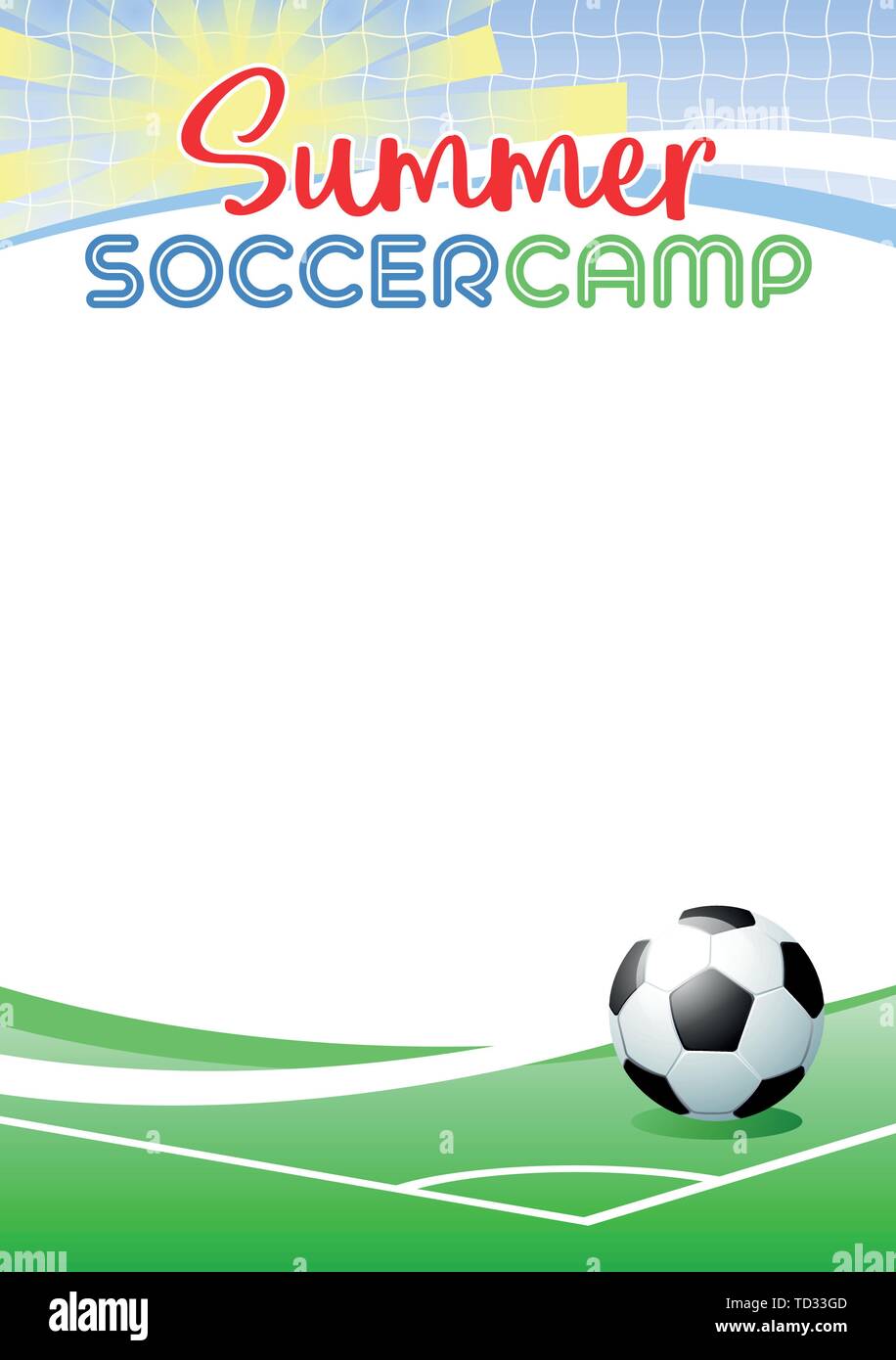 Summer Soccer Camp. Template poster with realistic soccer ball. Place ...
