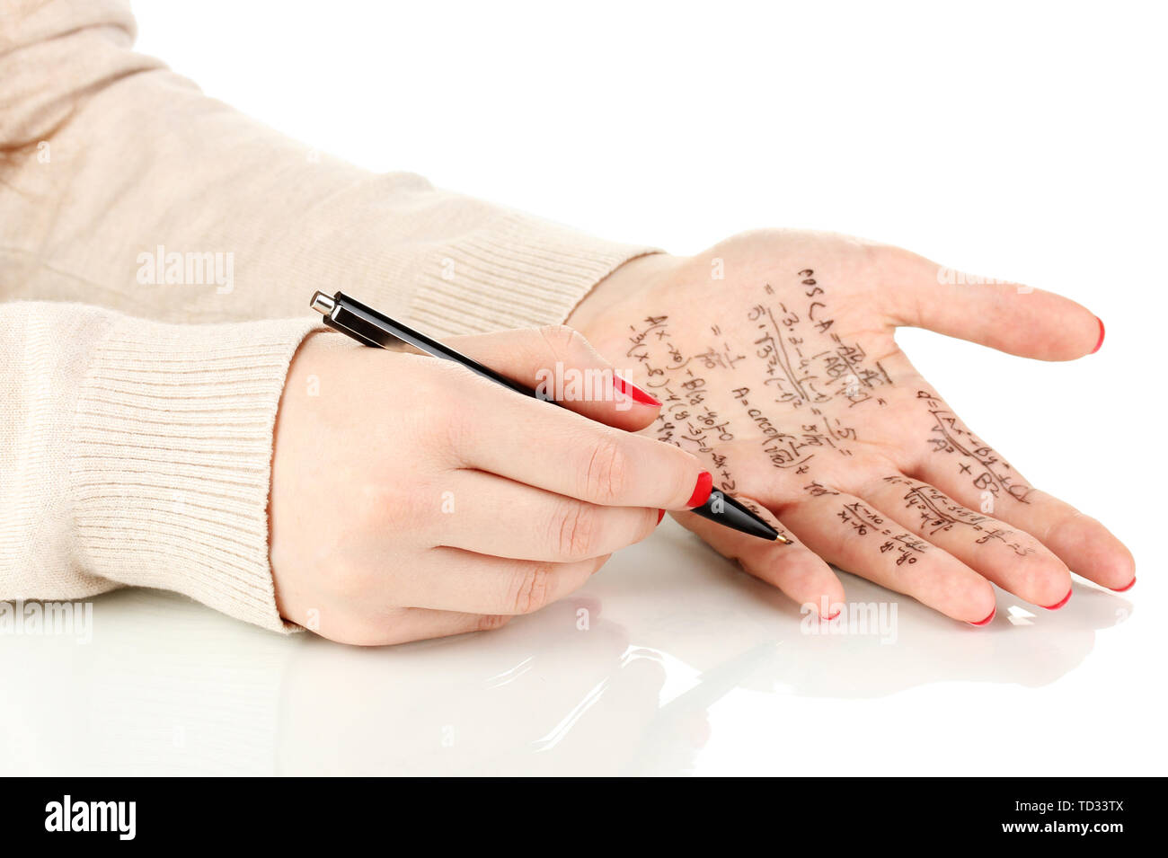 Write cheat sheet on hand isolated on white Stock Photo - Alamy