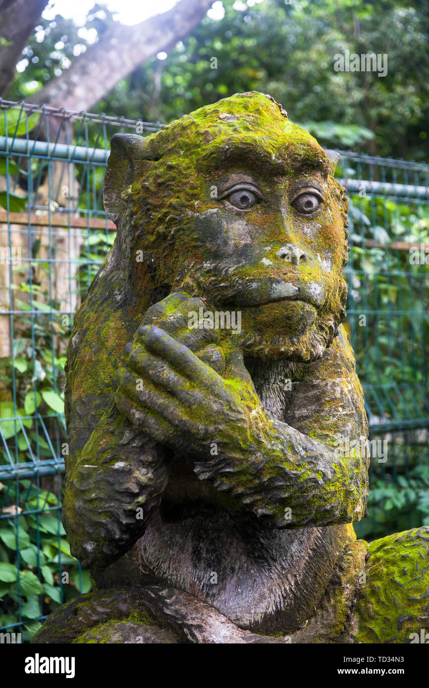 Monkey statue at Ubud Monkey Forest sanctuary at Bali island, Indonesia ...
