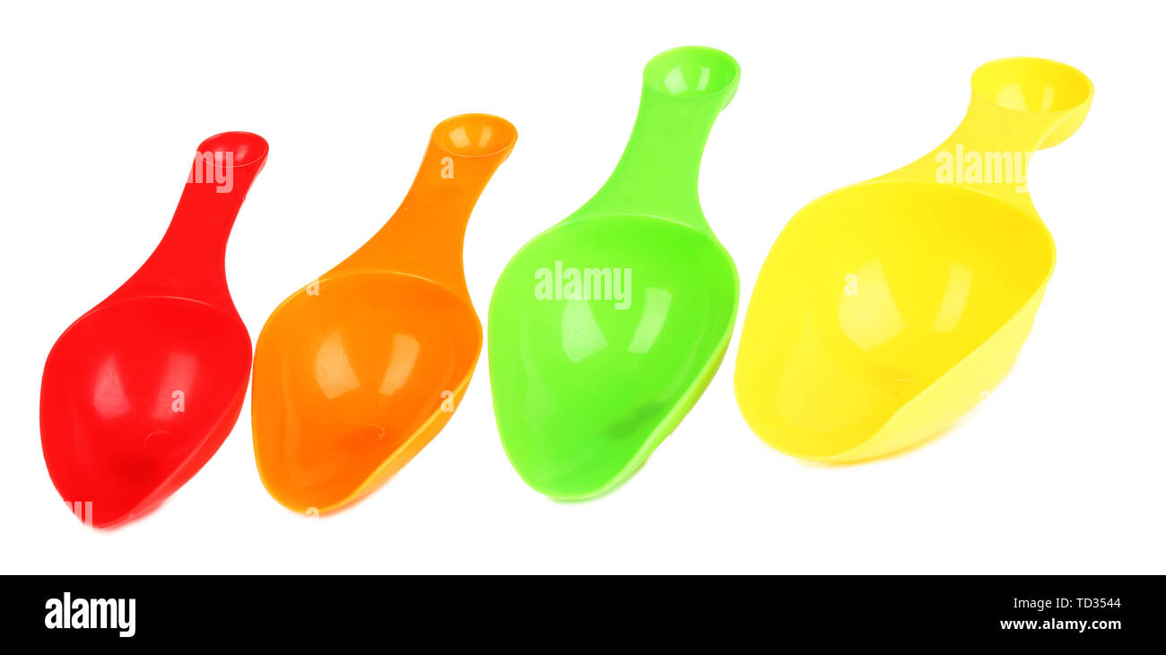 Empty measuring cups for washing powder isolated on white Stock Photo ...