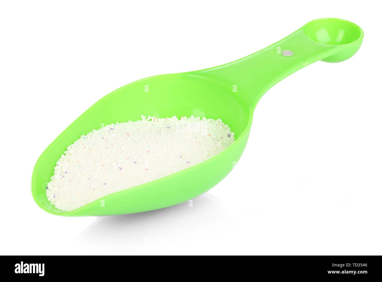 Washing powder in measuring cup isolated on white Stock Photo - Alamy