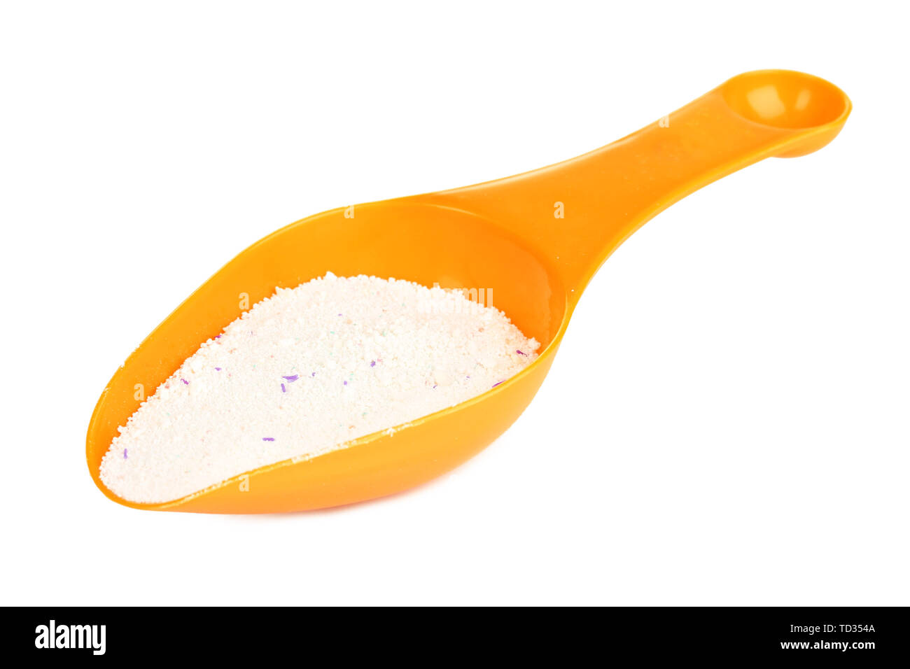 Washing powder in measuring cup isolated on white Stock Photo - Alamy