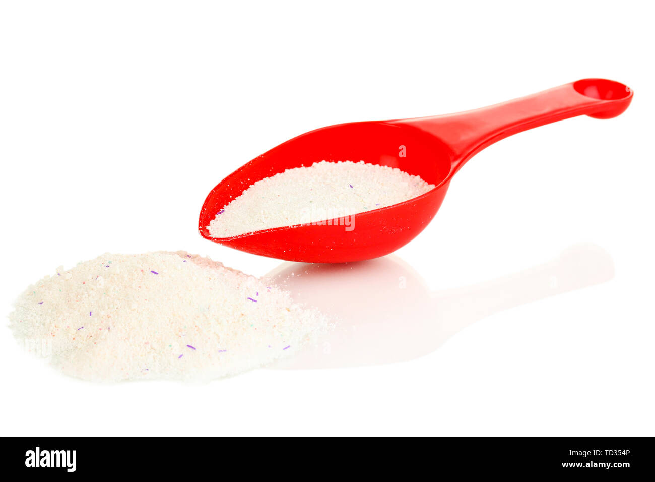 Washing powder in measuring cup isolated on white Stock Photo - Alamy