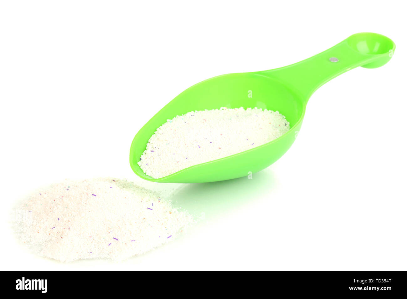 Washing powder in measuring cup isolated on white Stock Photo - Alamy