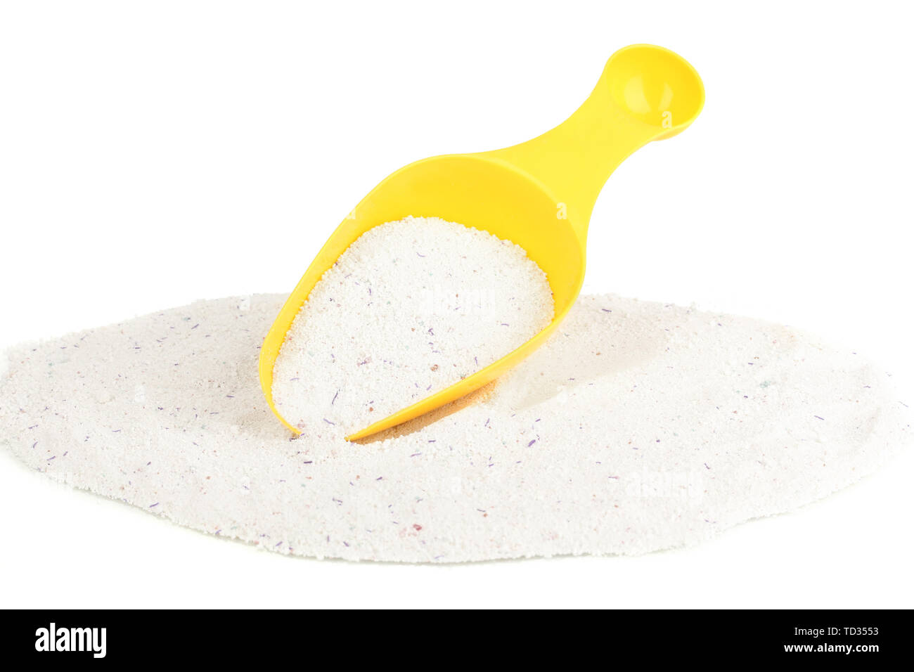 Washing powder in measuring cup isolated on white Stock Photo - Alamy