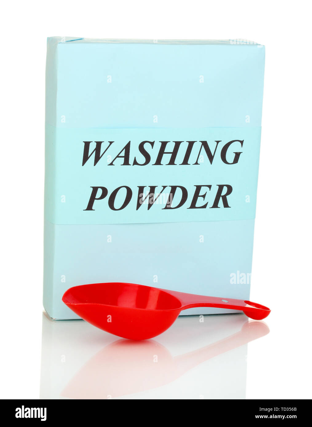 Washing powder and measuring cup isolated on white Stock Photo - Alamy